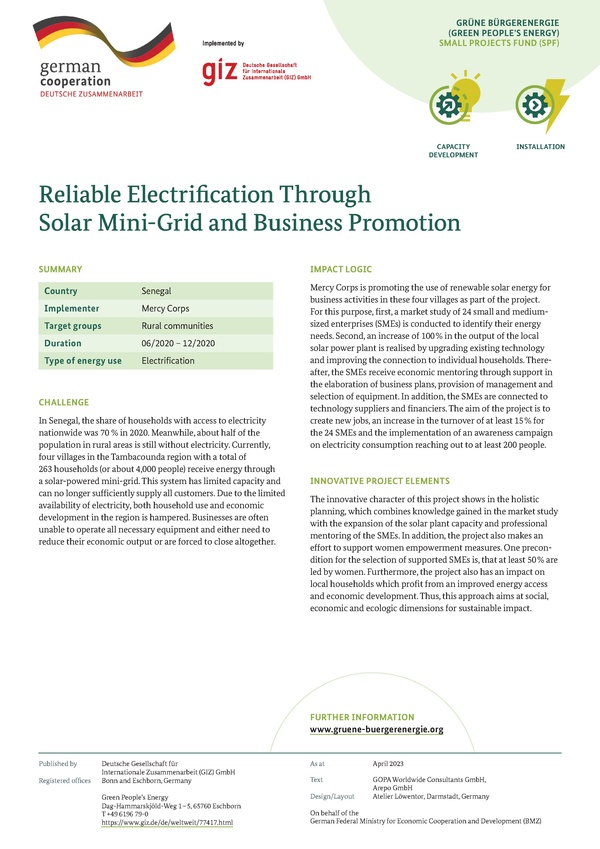 Reliable Electrification Through Solar Mini-Grid and Business Promotion ...