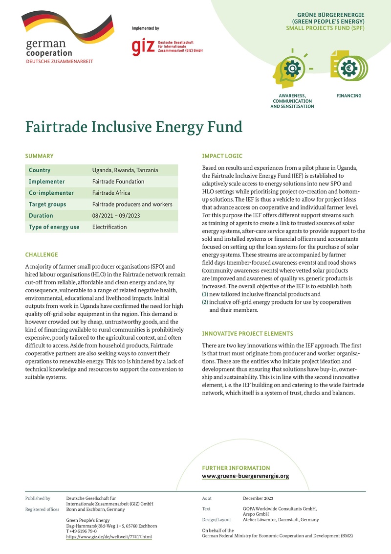 Fairtrade Inclusive Energy Fund - energypedia